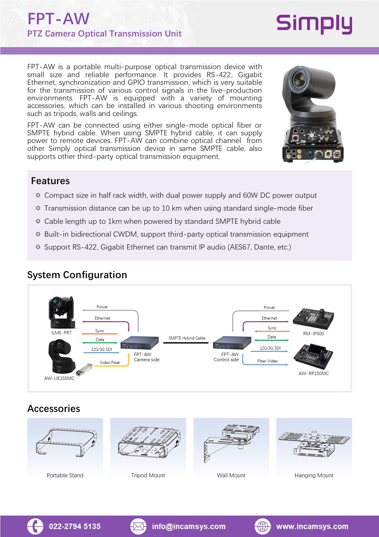 FPT-PTZ Optical Transmission for PTZ Camera - INCAM - Discovery New Vision