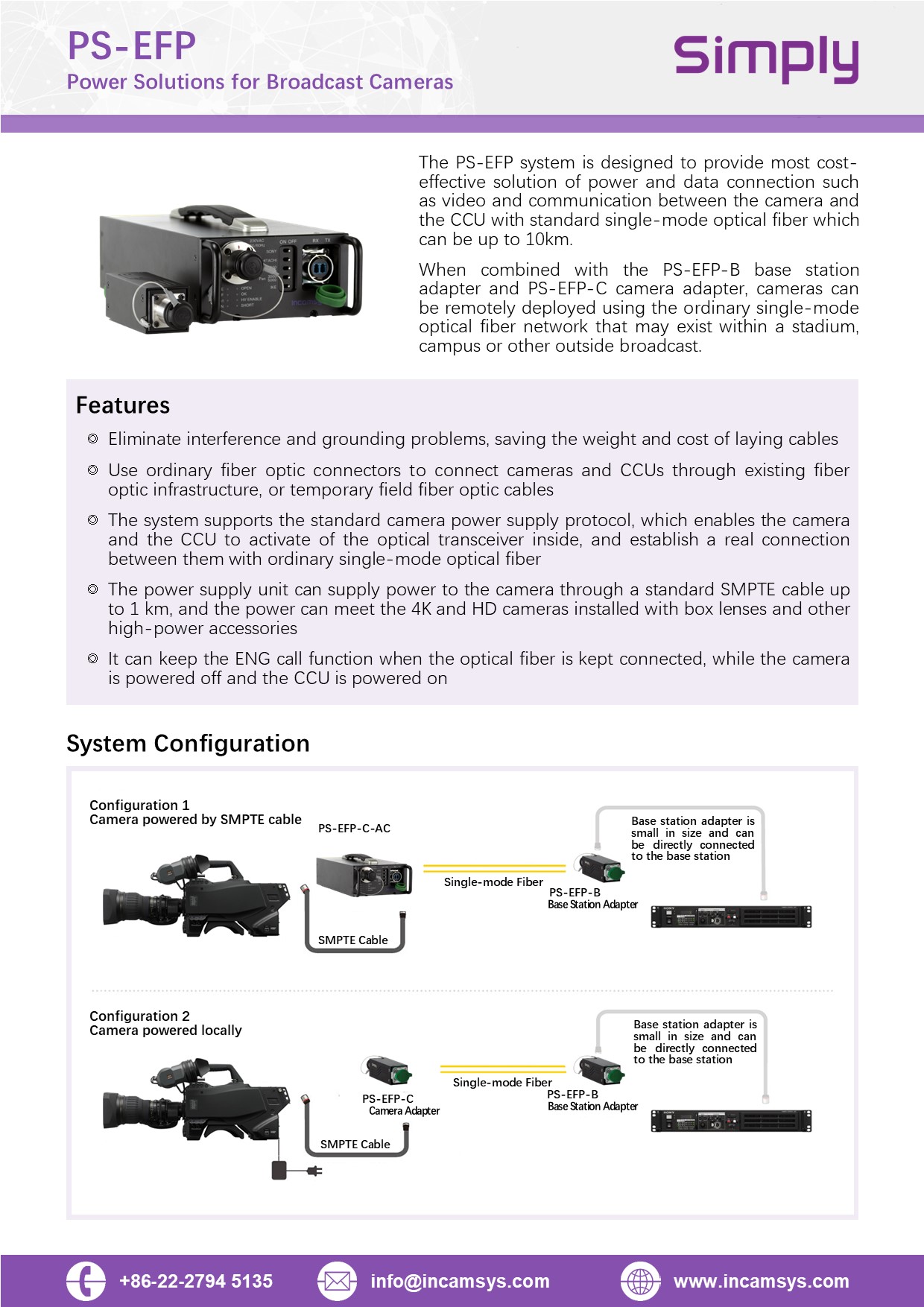 PS-EFP Power Solutions for Broadcast Cameras - INCAM - Discovery New Vision